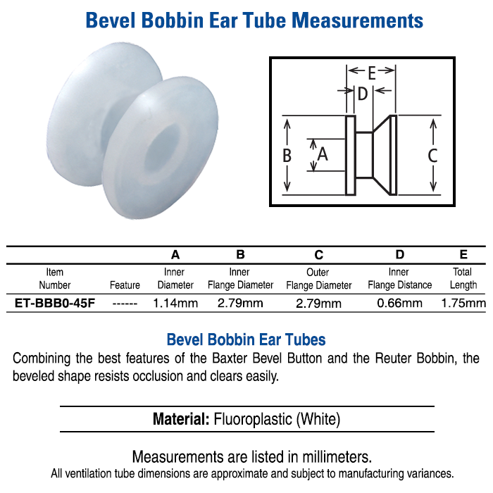 Baxter Bevel Button Ear Tubes. Anthony Products